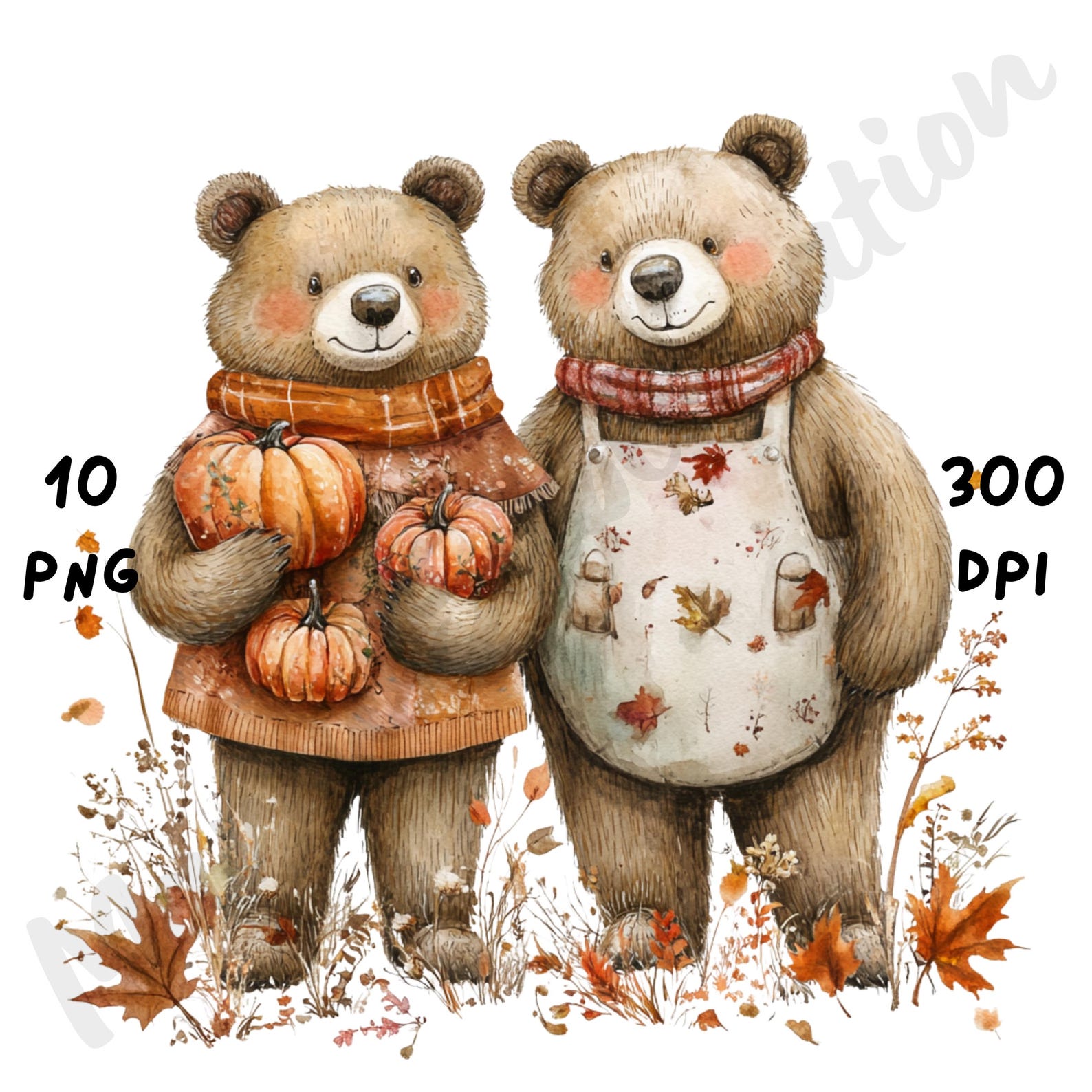 10 PNG Quirky Fall Bears Clipart, Whimsical Funny Autumn Woodland ...