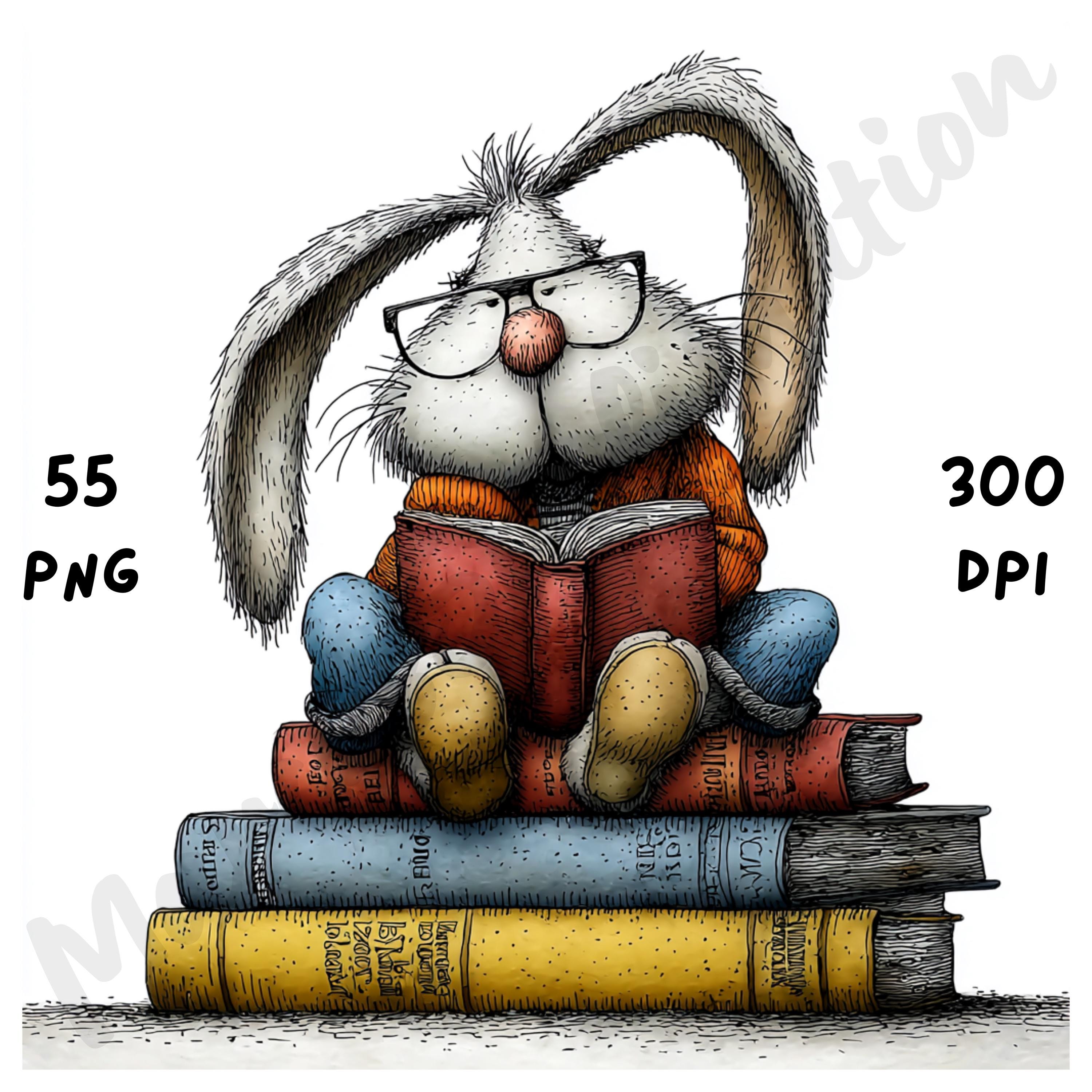 55 PNG Whimsical Reading Animals Clipart Bundle, Booklover Characters ...