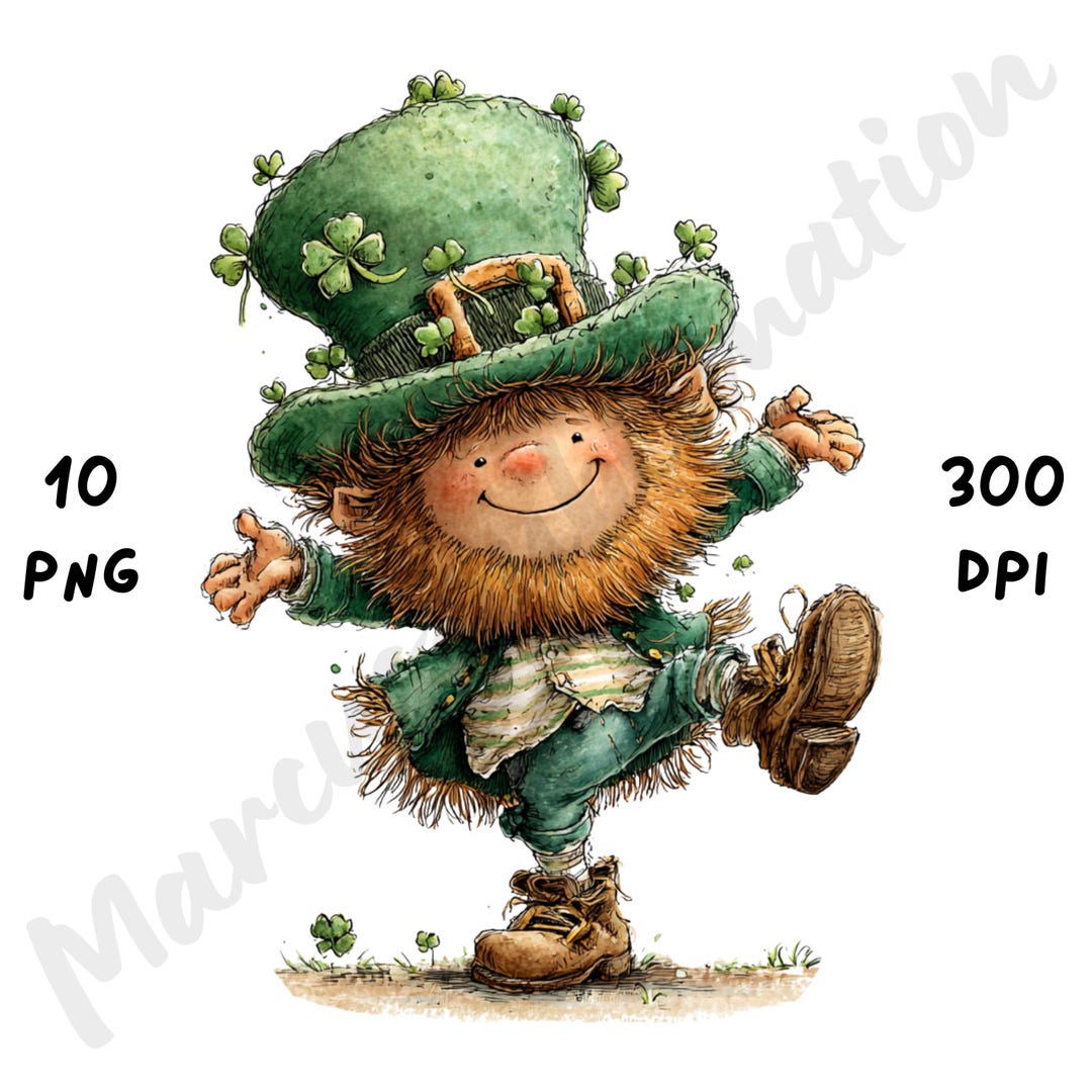 Leprechaun Whimsical Clipart, St Patrick's Day PNG, Watercolor ...