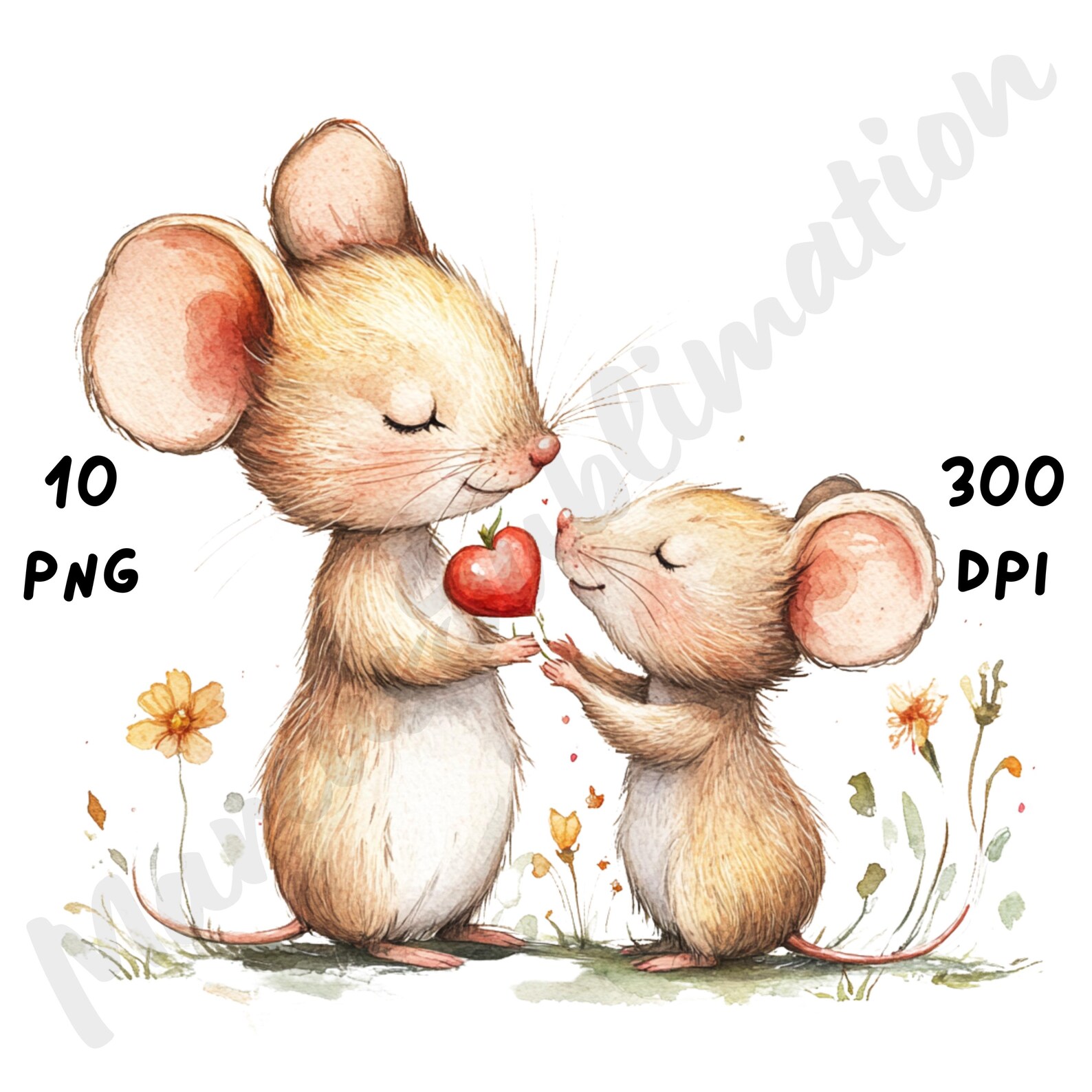 10 PNG Cute Whimsical Mouse Mother Clipart, Watercolor Mom Mouse and ...