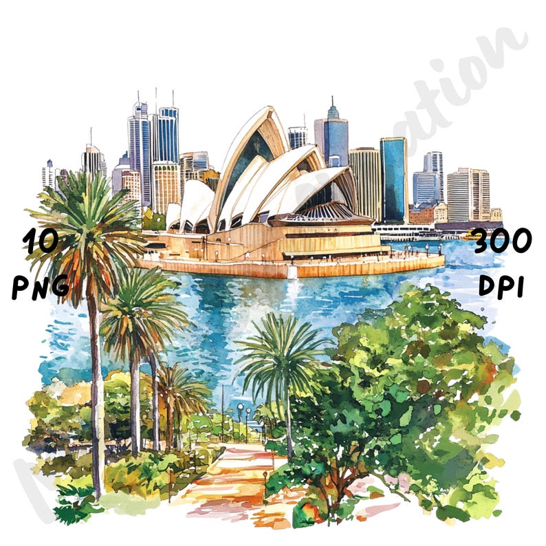 10 PNG Quirky Sydney Scene Clipart, Watercolor City of Sydney View ...