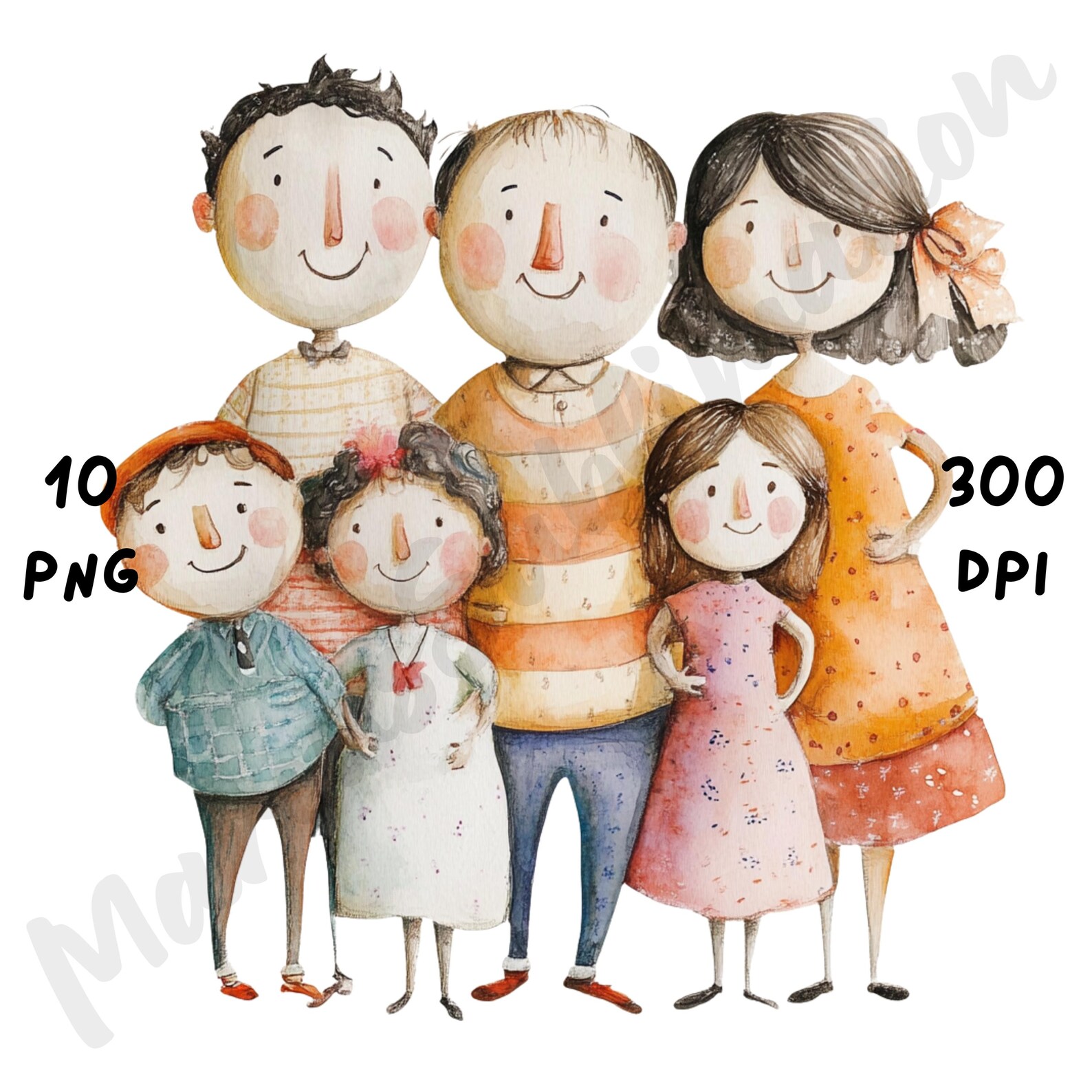 10 PNG Quirky Family Clipart, Whimsical Cartoon Siblings, Watercolor ...