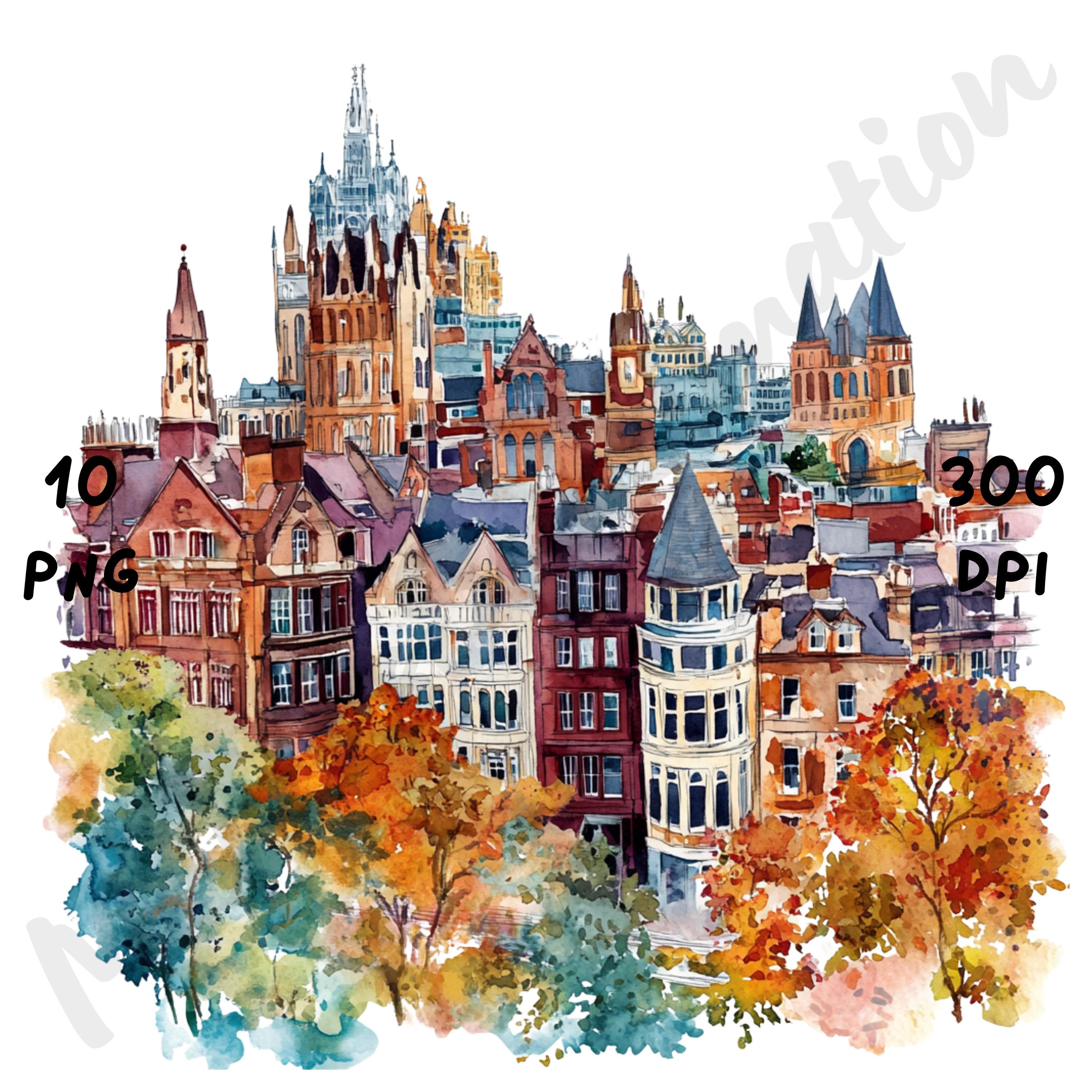 10 PNG Quirky Manchester Scene Clipart, Watercolor British View ...