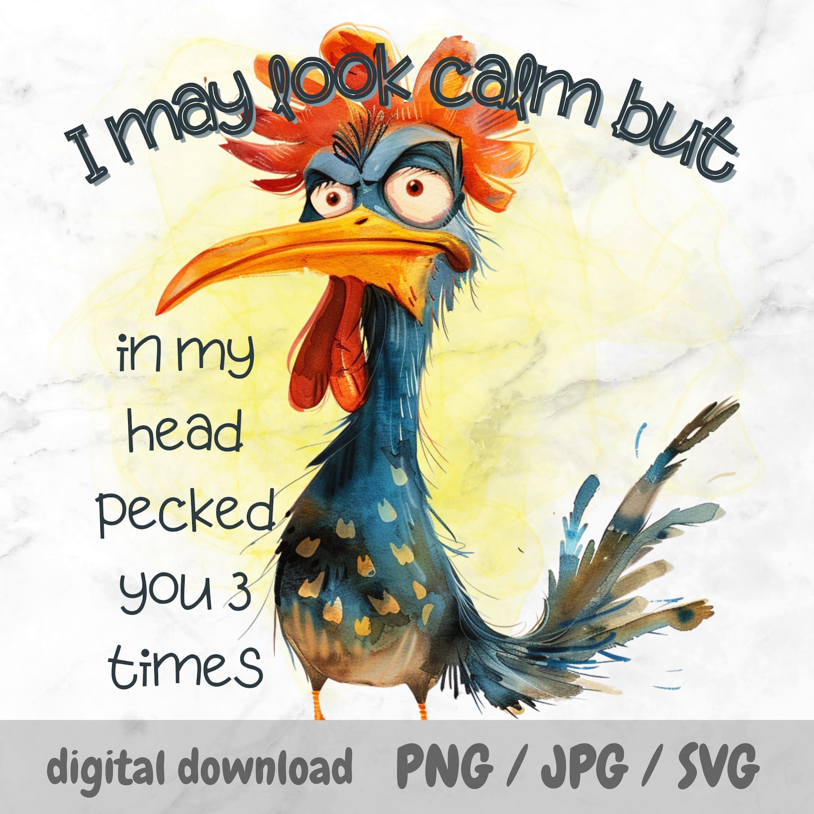 Funny Crazy Chicken Rooster PNG – Quirky Whimsical Bird Sublimation ...
