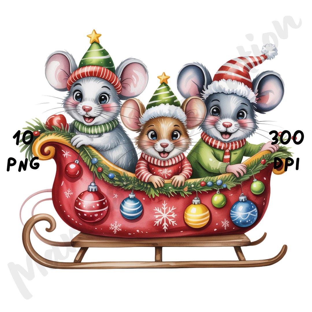 10 PNG Quirky Christmas Mice Clip Art, Funny Whimsical Winter Animal ...