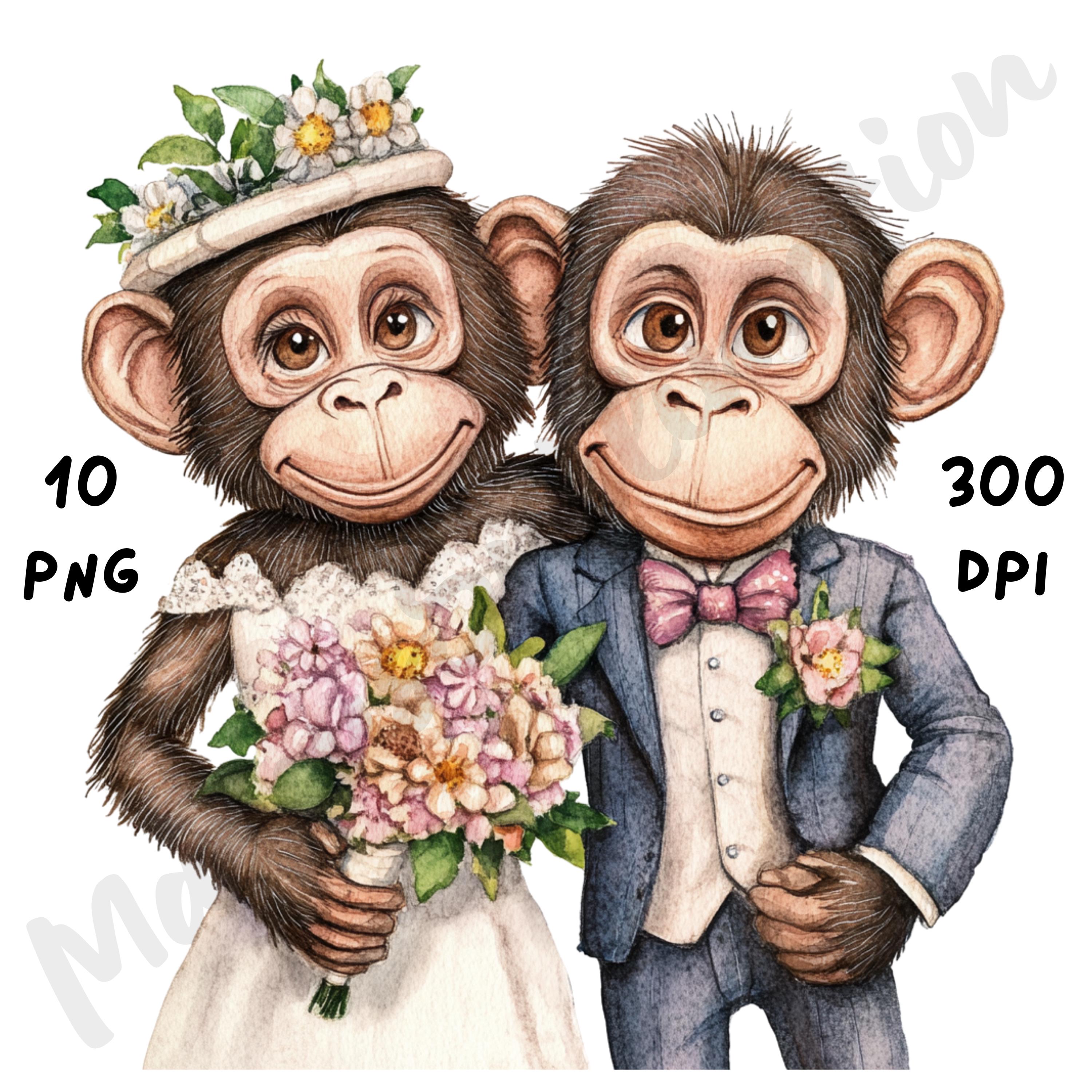 10 PNG Quirky Wedding Monkey Couple Clipart, Whimsical Cartoon Animal ...