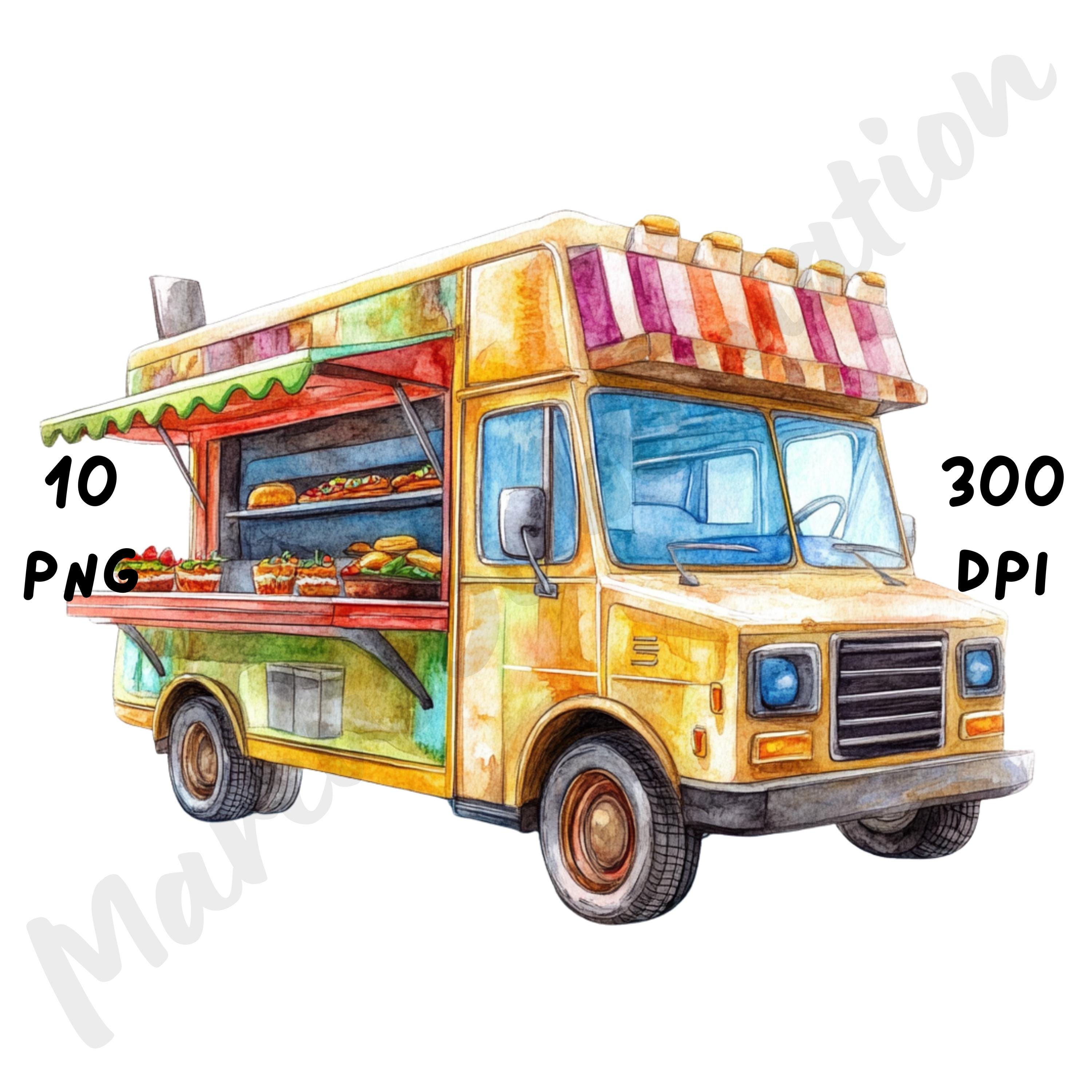 10 PNG Quirky Food Truck Clipart, Whimsical Shop Scene, Watercolor ...