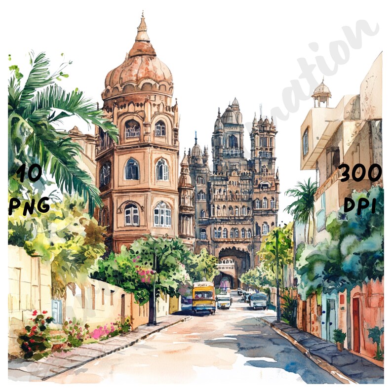 10 PNG Quirky Mumbai Scene Clipart, Watercolor City of Mumbai View ...