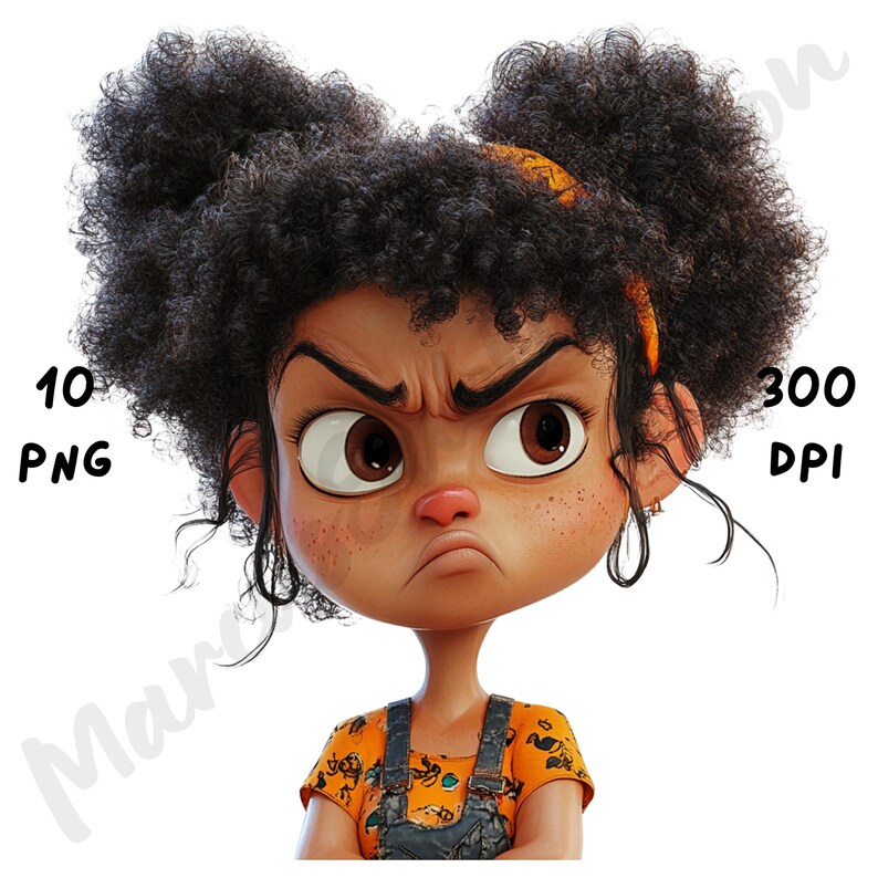 10 PNG Quirky Grumpy Black Girl Clipart, Cute Afro Whimsical Girl ...