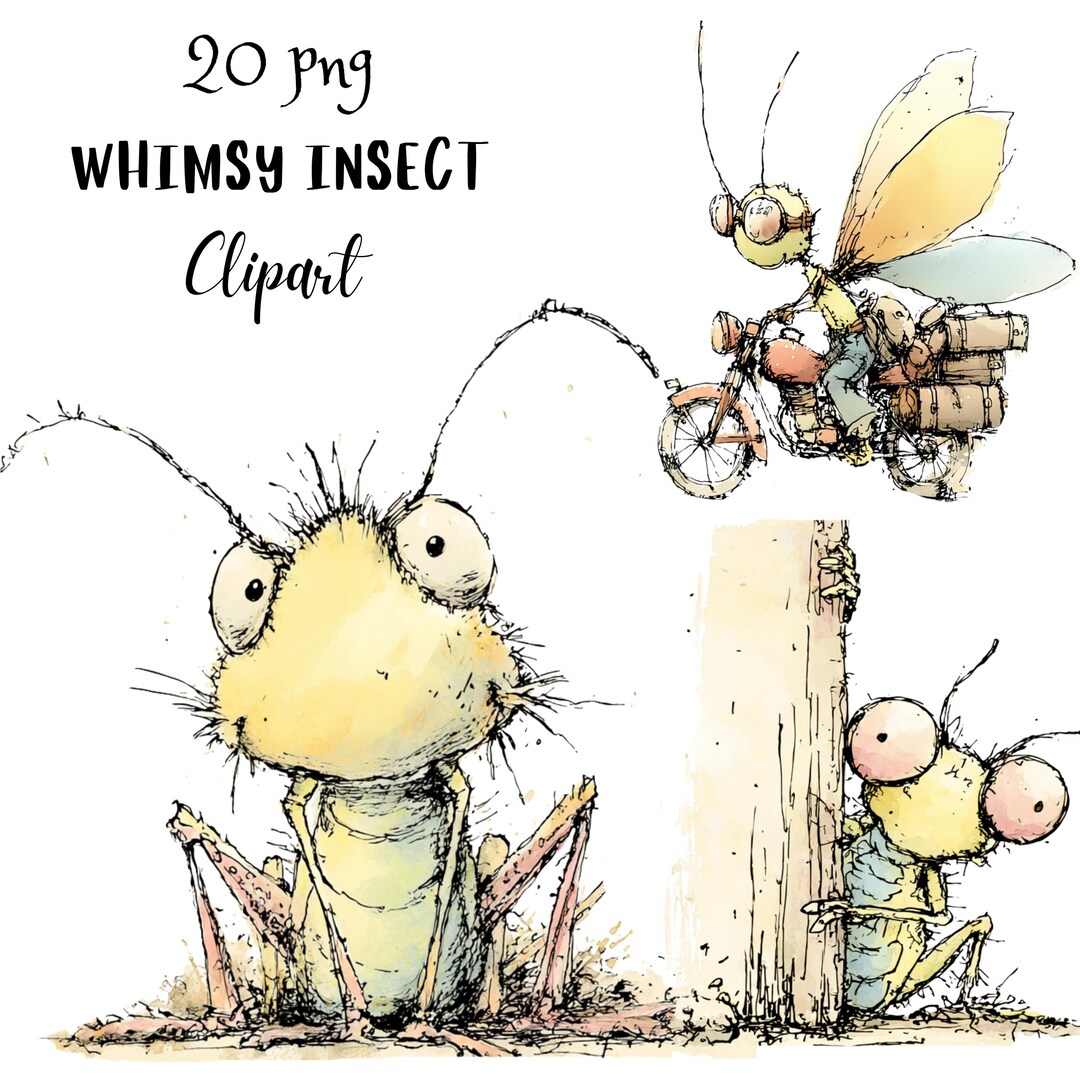Whimsy Insect Clipart Set: 20 PNG Whimsical Storybook Illustration ...
