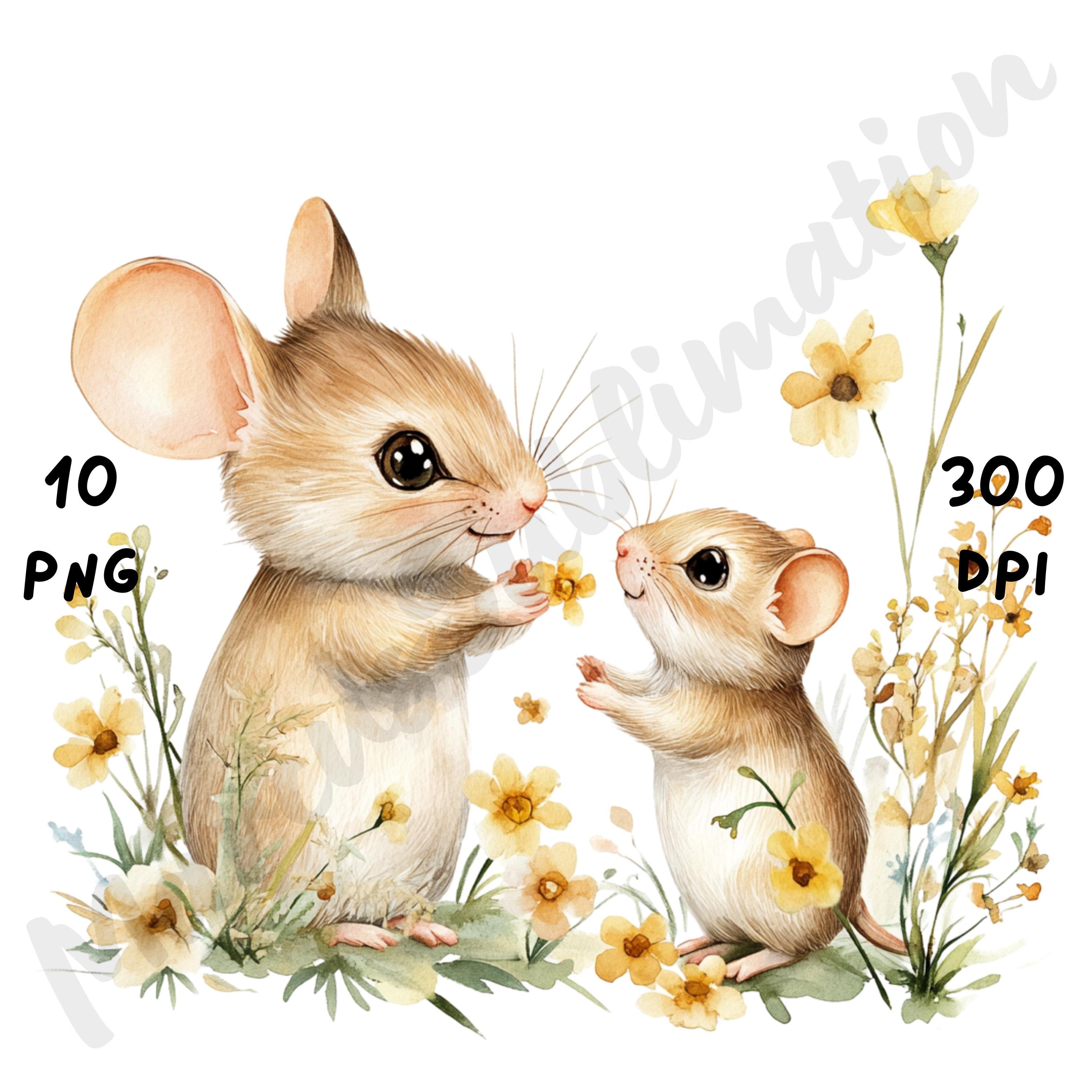 10 PNG Cute Whimsical Mouse Mother Clipart, Watercolor Mom Mouse and ...