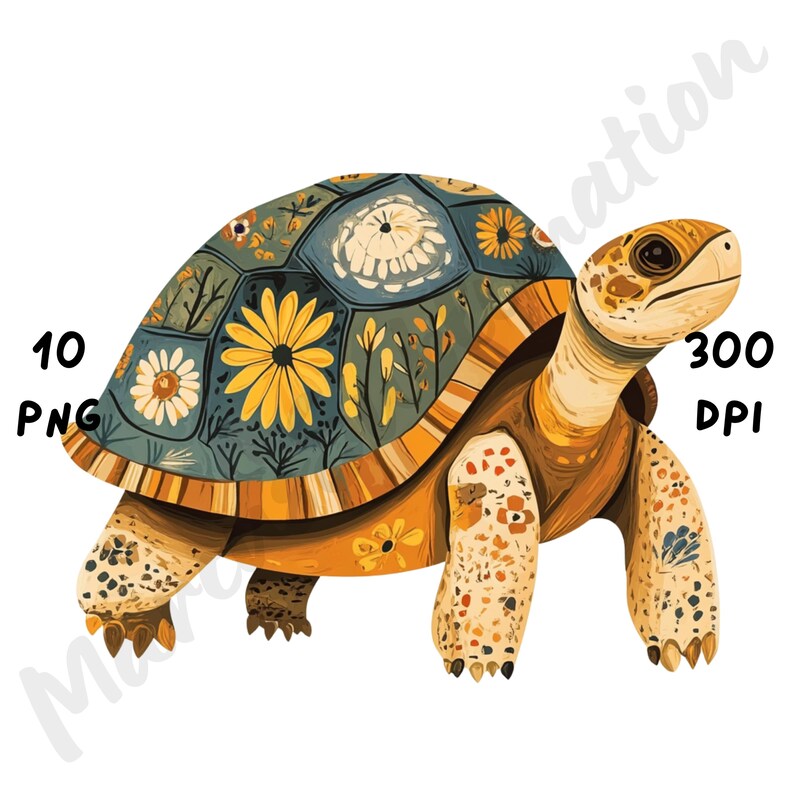 10 PNG Folk Art Sea Turtle Clipart – Watercolor Scandinavian Summer ...