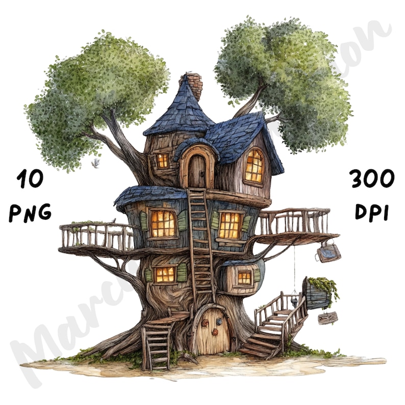 10 PNG Quirky Tree House Clipart, Whimsical Cute Houses, Watercolor ...