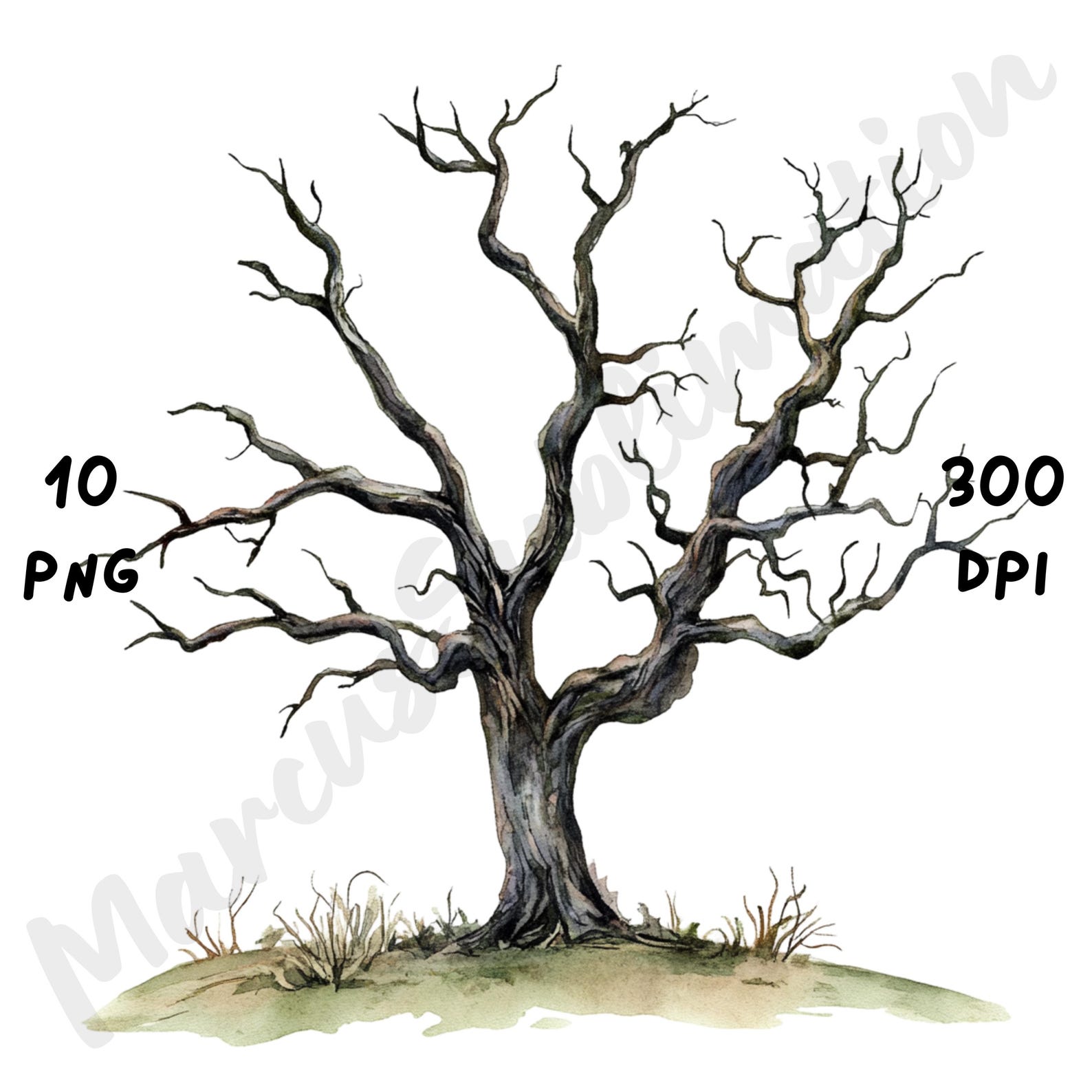 10 PNG Quirky Halloween Bare Tree Clipart, Watercolor Cartoon Tree ...