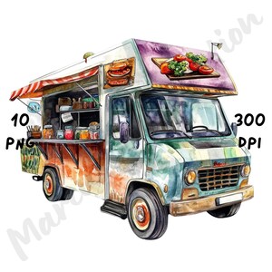 10 PNG Quirky Food Truck Clipart, Whimsical Shop Scene, Watercolor ...