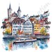 10 PNG Quirky Zurich Scene Clipart, Watercolor Swiss City View ...