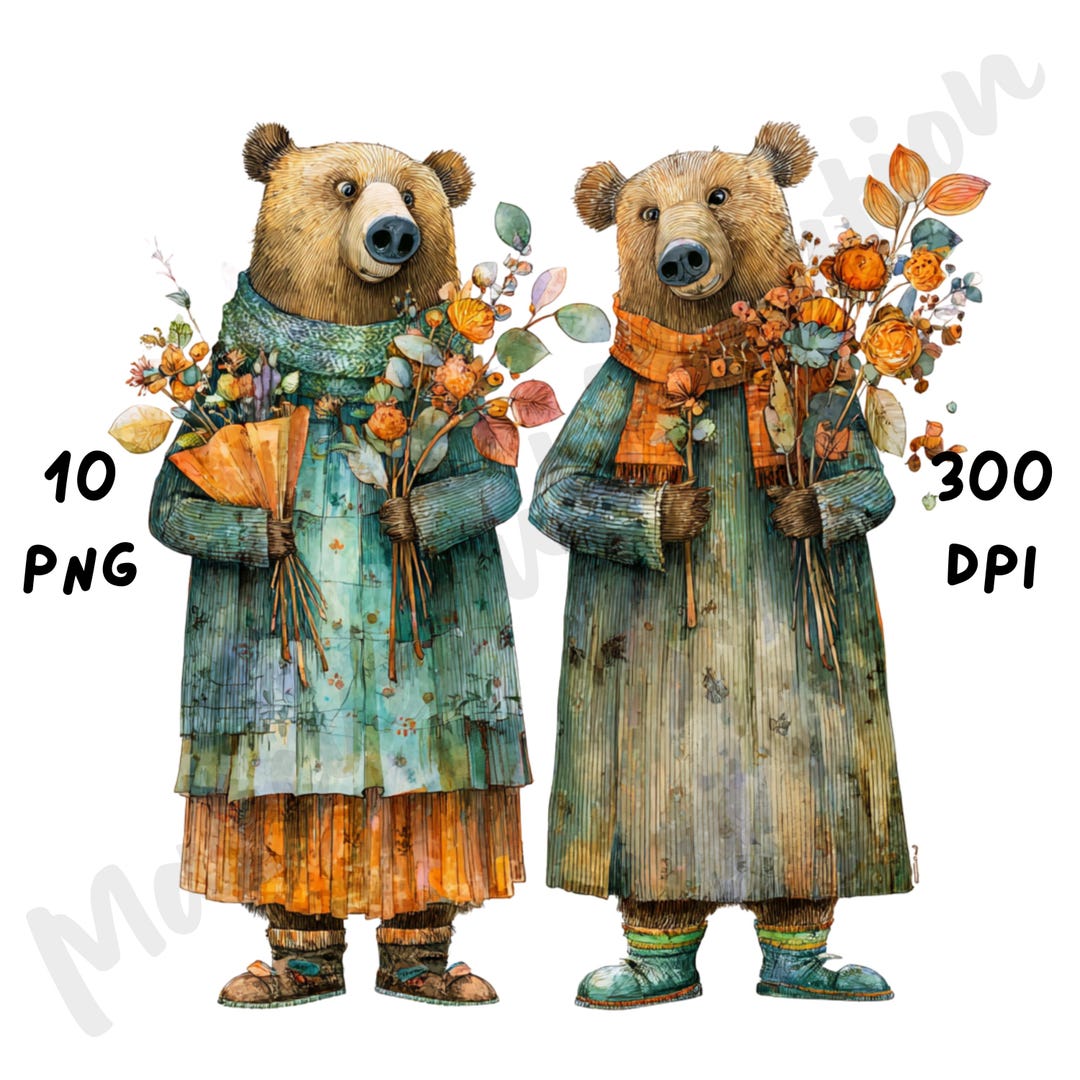 10 PNG Quirky Fall Bears Clipart, Whimsical Funny Autumn Woodland ...