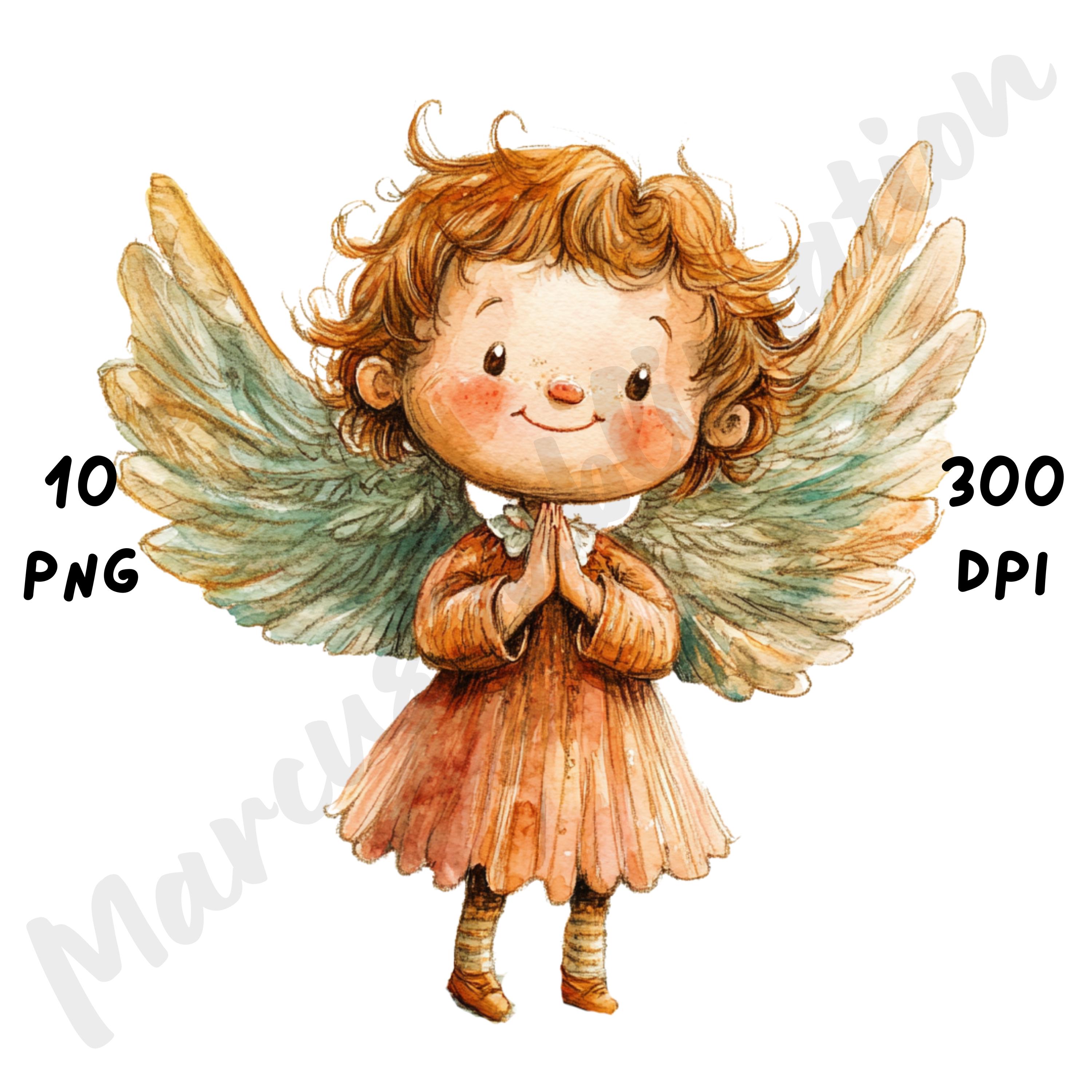 10 PNG Quirky Angel Clip Art, Watercolor Cartoon Angel Clipart, Funny ...