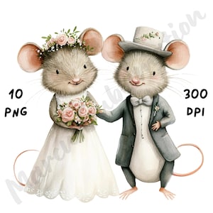 10 PNG Quirky Wedding Mouse Couple Clipart, Whimsical Cartoon Animal ...