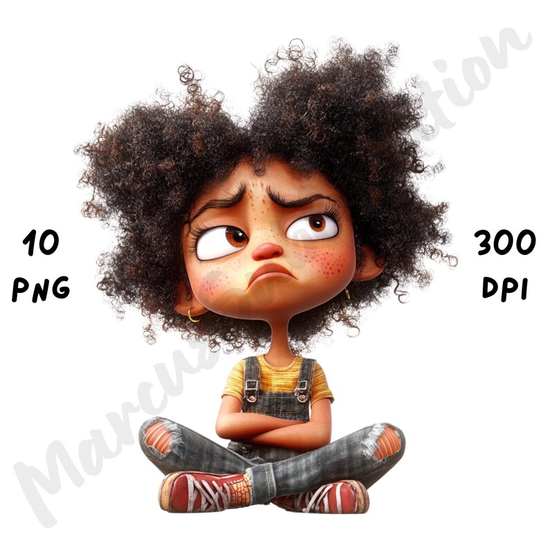 10 PNG Quirky Grumpy Black Girl Clipart, Cute Afro Whimsical Girl ...