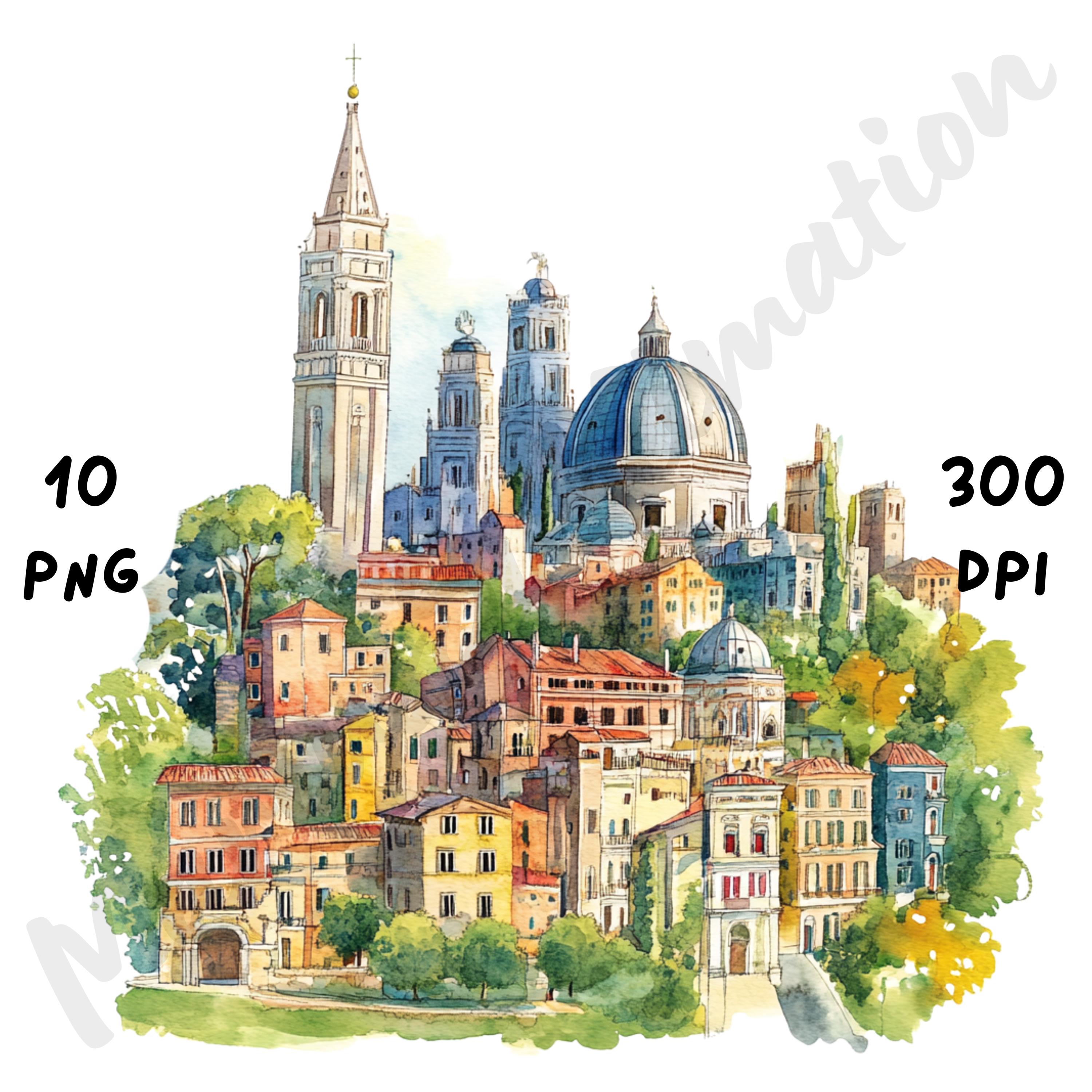 10 PNG Quirky Milan Scene Clipart, Watercolor City of Milano View ...