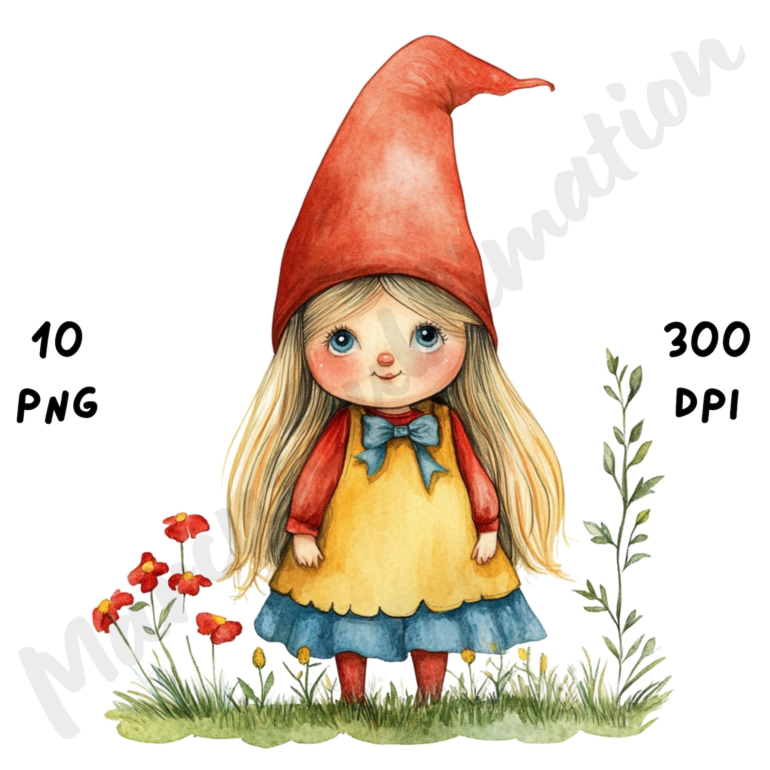 10 PNG Quirky Garden Gnome Girl Clip Art, Watercolor Cartoon Gnome ...