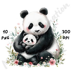 10 PNG Cute Panda Mother Clipart, Watercolor Mom Panda and Her Cubs ...