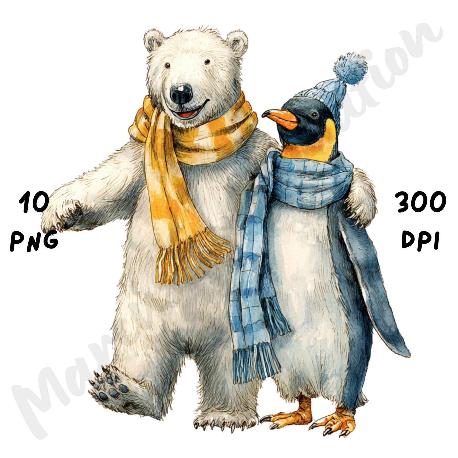 10 PNG Quirky Polar Bear and Penguin Clipart, Whimsical Funny Christmas ...