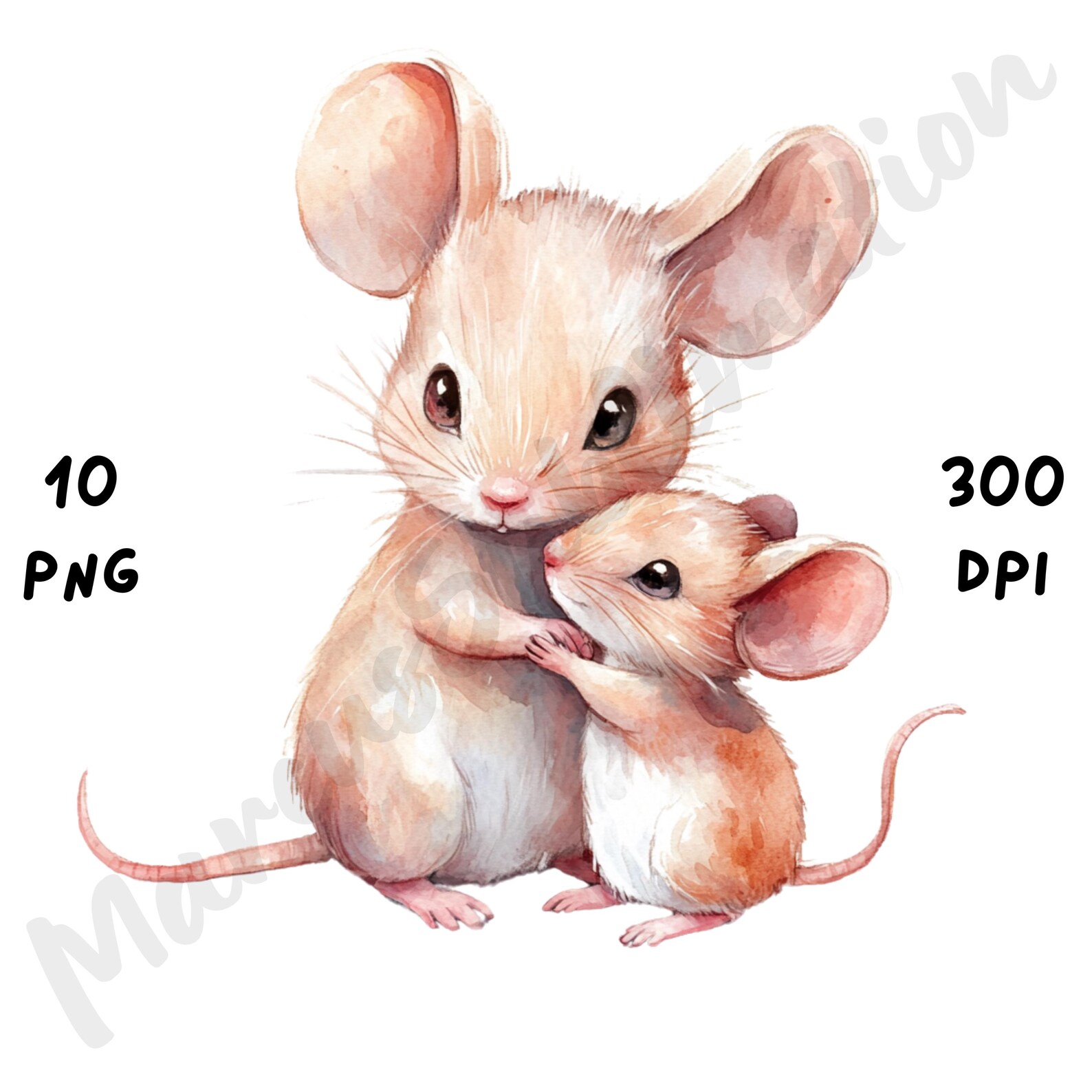 10 PNG Cute Whimsical Mouse Mother Clipart, Watercolor Mom Mouse and ...