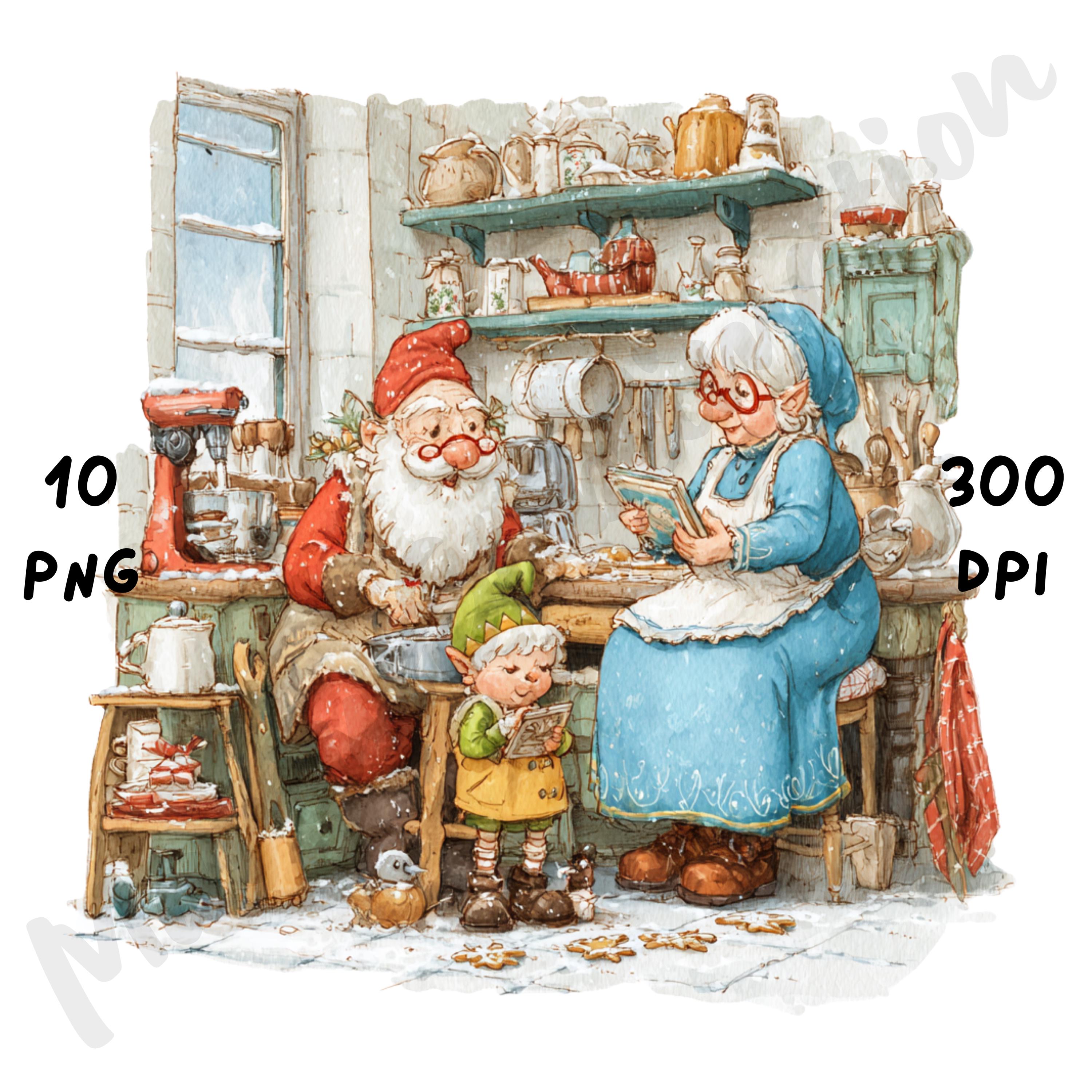 10 PNG Quirky Santa, Mrs Claus & Elf Clipart, Whimsical Funny Christmas ...