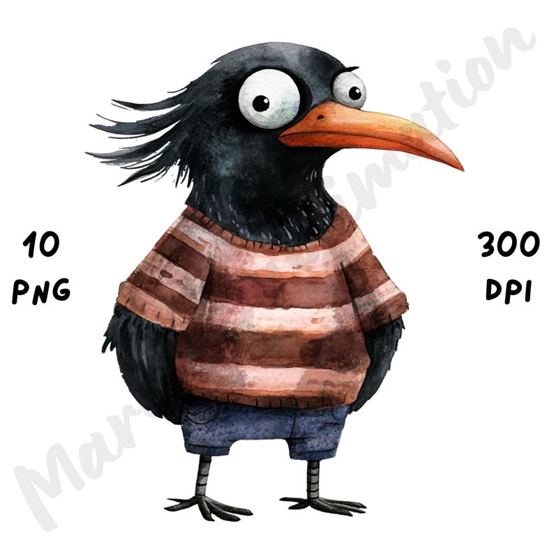 10 PNG Quirky Crow Clipart, Whimsical Cartoon Crow Sublimation, Funny ...