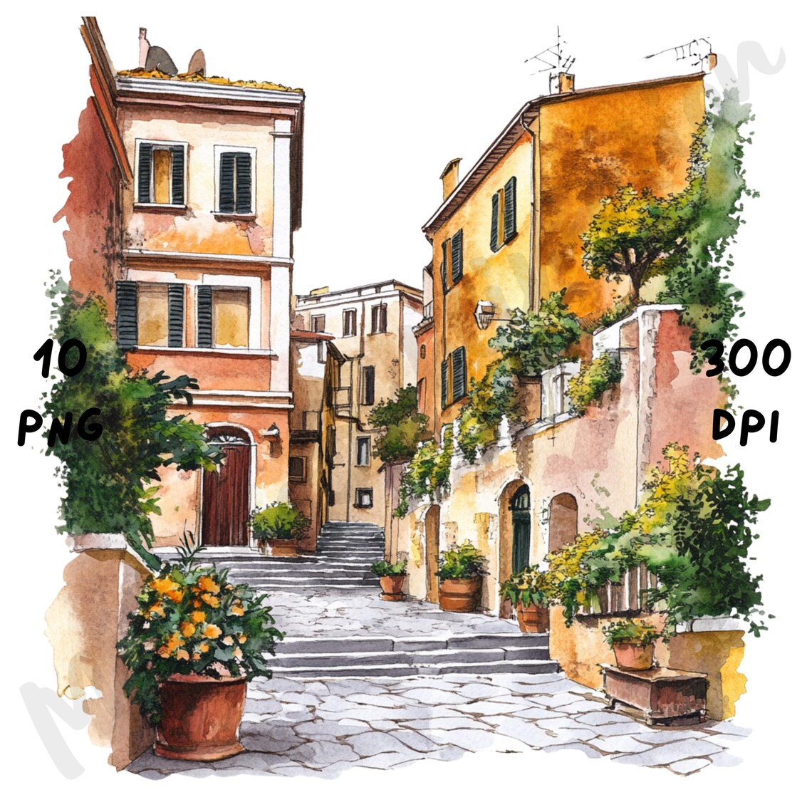 10 PNG Quirky Rome Scene Clipart, Watercolor City of Rome View ...