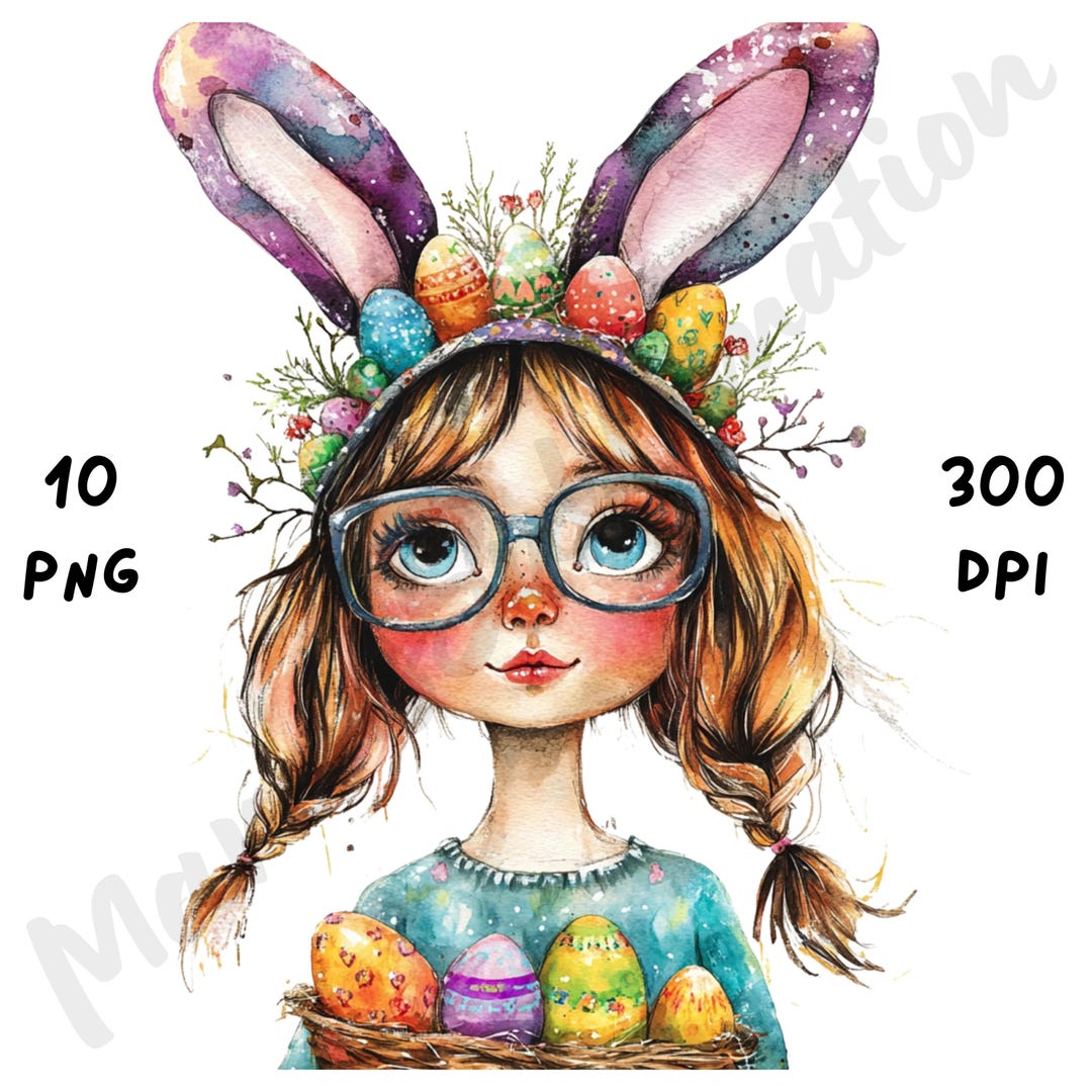 10 PNG Easter Girl Clipart, Watercolor Spring Girl, Digital Download ...