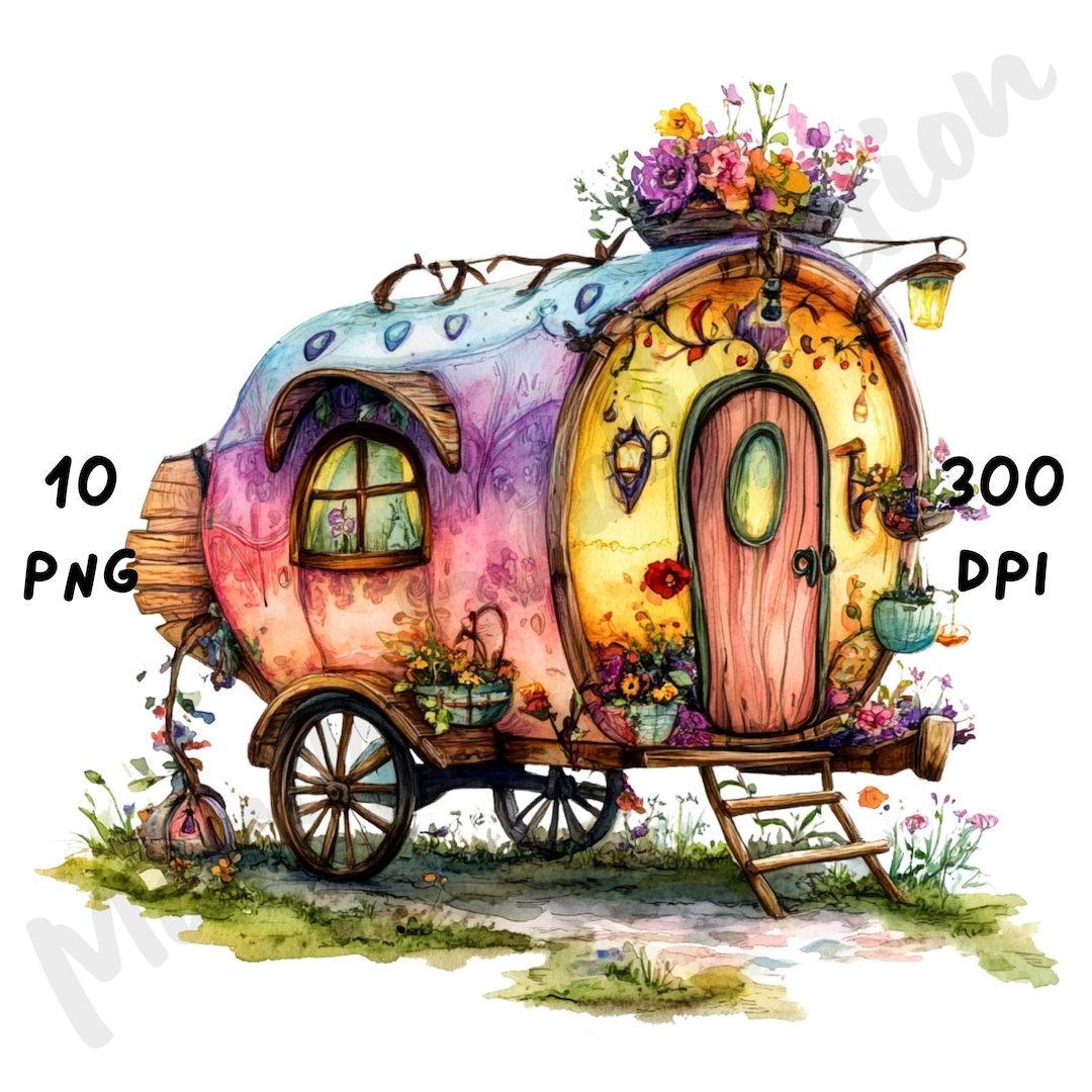 10 PNG Quirky Fairy Caravan Clipart, Whimsical Cartoon Camper ...