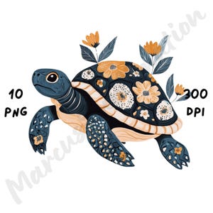 10 PNG Folk Art Sea Turtle Clipart – Watercolor Scandinavian Summer ...
