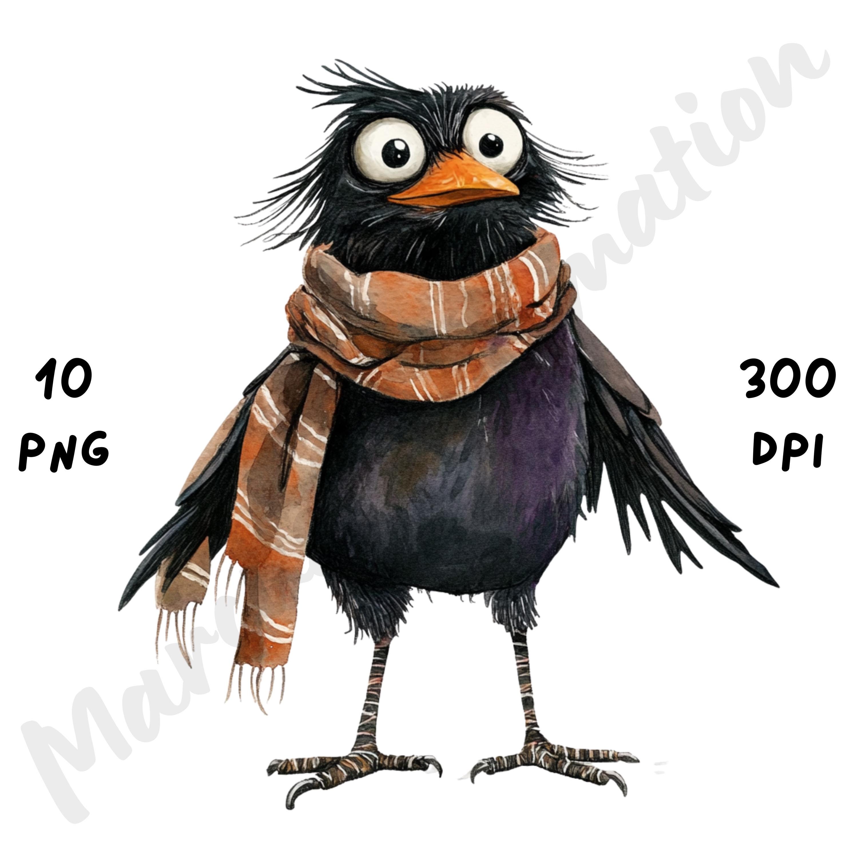 10 PNG Quirky Crow Clipart, Whimsical Cartoon Crow Sublimation, Funny ...