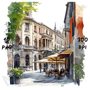 10 PNG Quirky Milan Scene Clipart, Watercolor City of Milano View ...