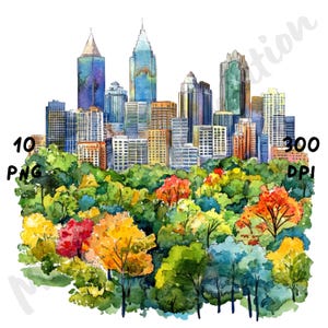 10 PNG Quirky Atlanta Scene Clipart, Watercolor Atlanta Cityscape ...