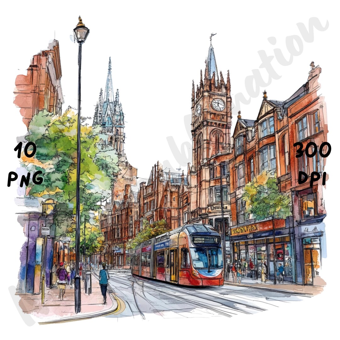 10 PNG Quirky Birmingham Scene Clipart, Watercolor British View ...