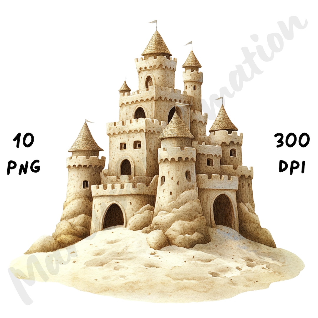 10 PNG Sand Castle Clipart, Watercolor Beach Sandcastle Sublimation for ...