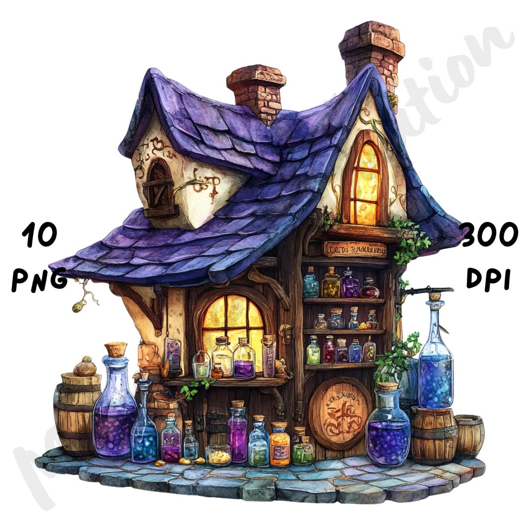 10 PNG Quirky Magic Poison Shop Clipart – Funny Whimsical Witchy Scene ...