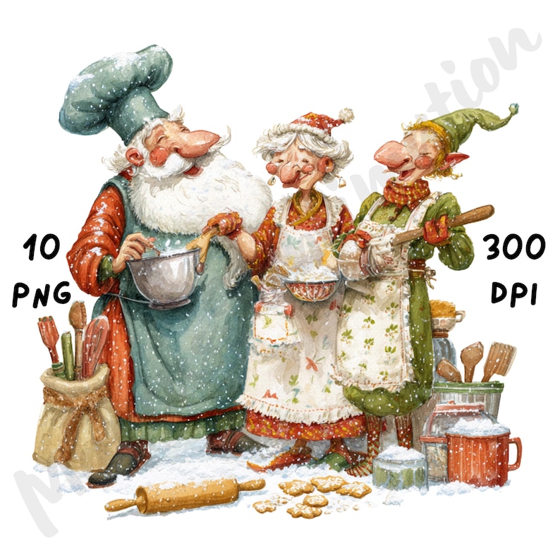 10 PNG Quirky Santa, Mrs Claus & Elf Clipart, Whimsical Funny Christmas ...