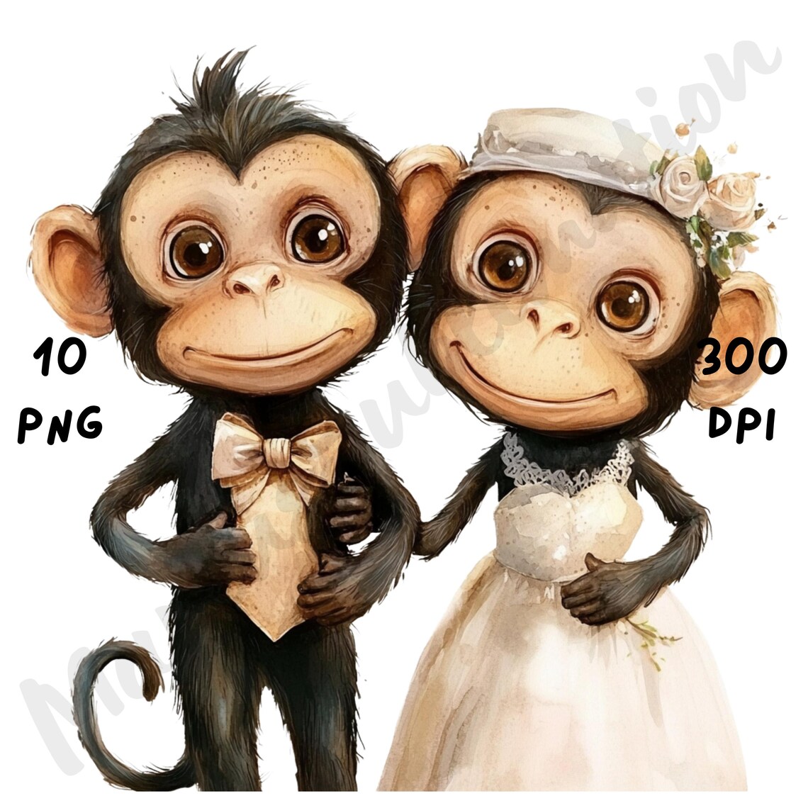 10 PNG Quirky Wedding Monkey Couple Clipart, Whimsical Cartoon Animal ...