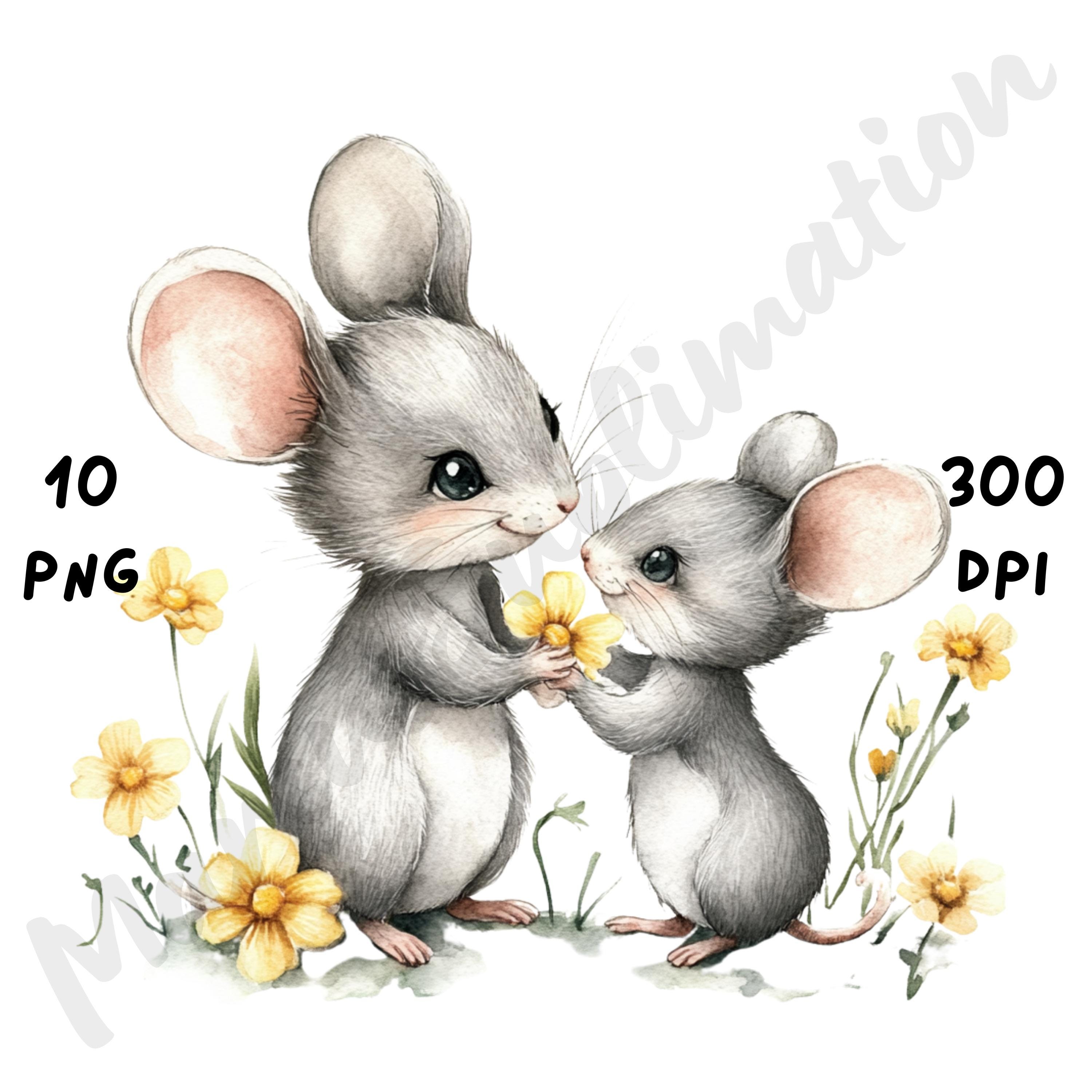 10 PNG Cute Whimsical Mouse Mother Clipart, Watercolor Mom Mouse and ...