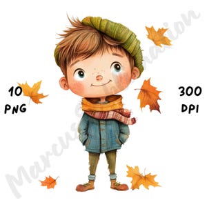 10 PNG Quirky Fall Boy Clipart, Cute Whimsical Autumn Kid Sublimation ...