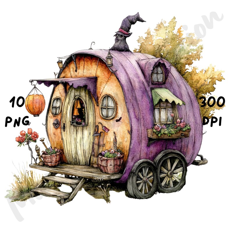 10 PNG Quirky Witch Caravan Clipart, Whimsical Cartoon Camper ...