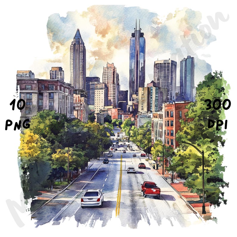 10 PNG Quirky Atlanta Scene Clipart, Watercolor Atlanta Cityscape ...