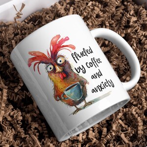 Funny Coffee and Anxiety Chicken PNG, Quirky Whimsical Sublimation ...