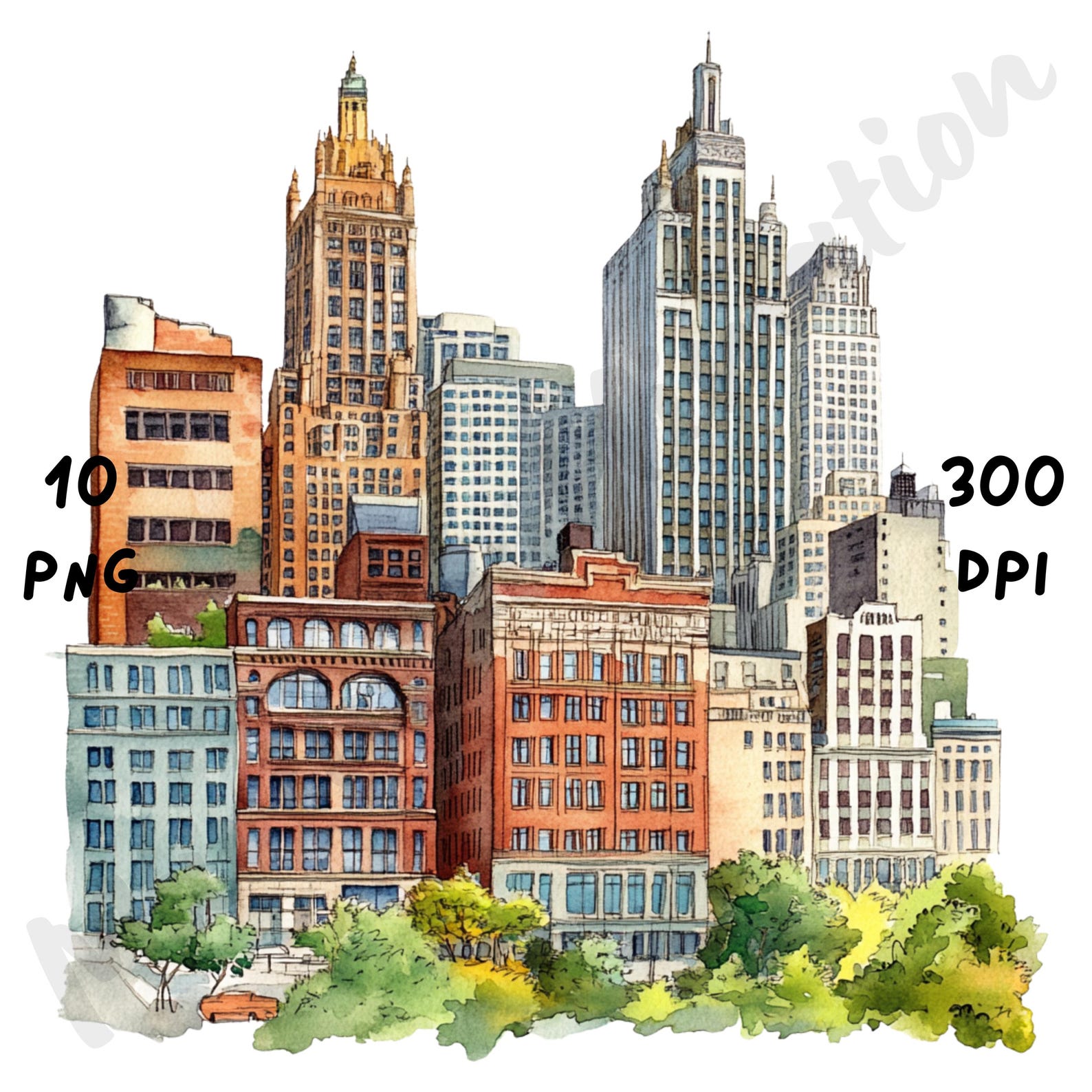 10 PNG Quirky Detroit Scene Clipart, Watercolor Detroit Cityscape ...