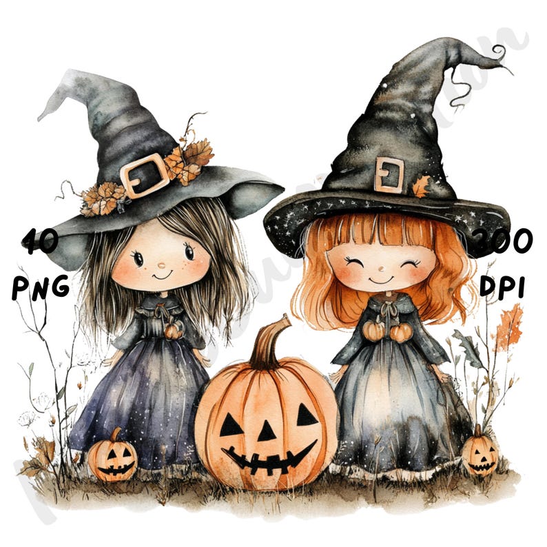 10 PNG Quirky Halloween Witch Friends Clipart, Whimsical Funny ...